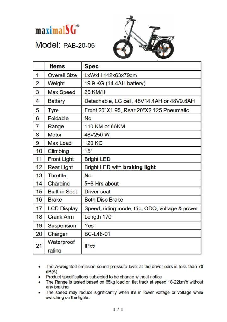 Electric bike (PAB) X20 from maximalSG latest LTA approved ebike