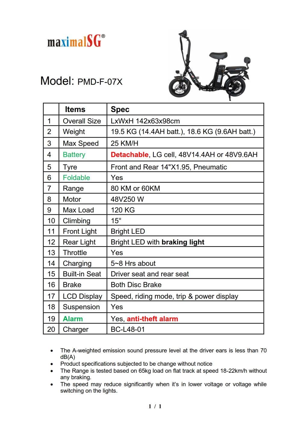 Escooters (Electric Scooters) PMD-F-07X No. 1 LTA approved